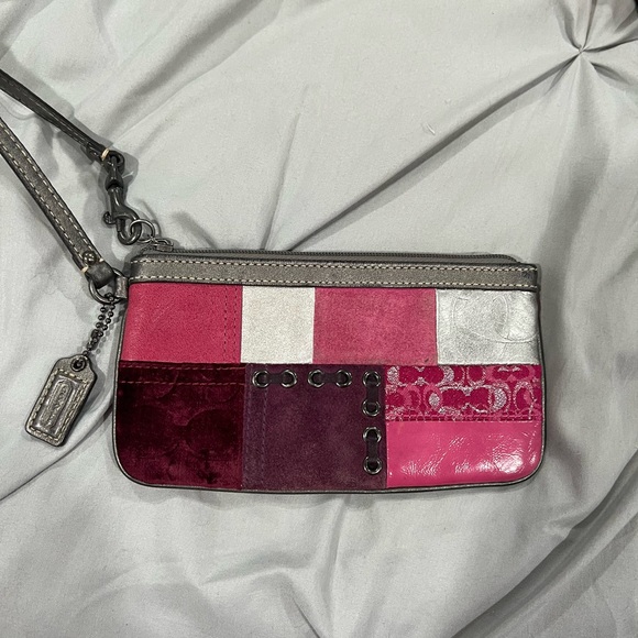 Coach | Bags | Authentic Patchwork Pink And Silver Wristlet | Poshmark